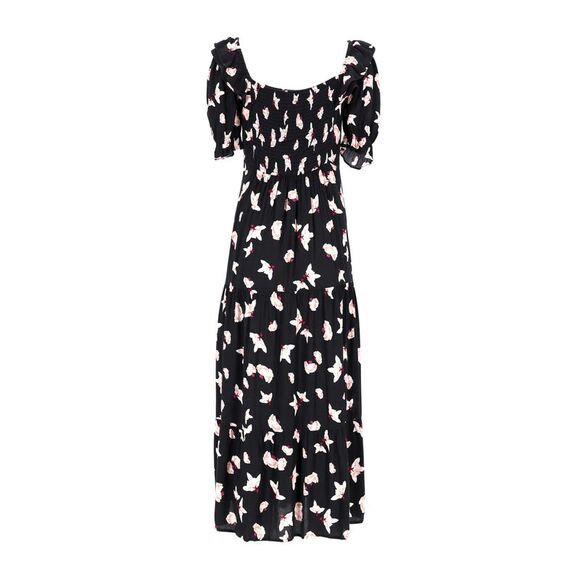 ba&sh | Dresses | Bash Printed Puff Sleeve Midi Dress In Black Viscose ...